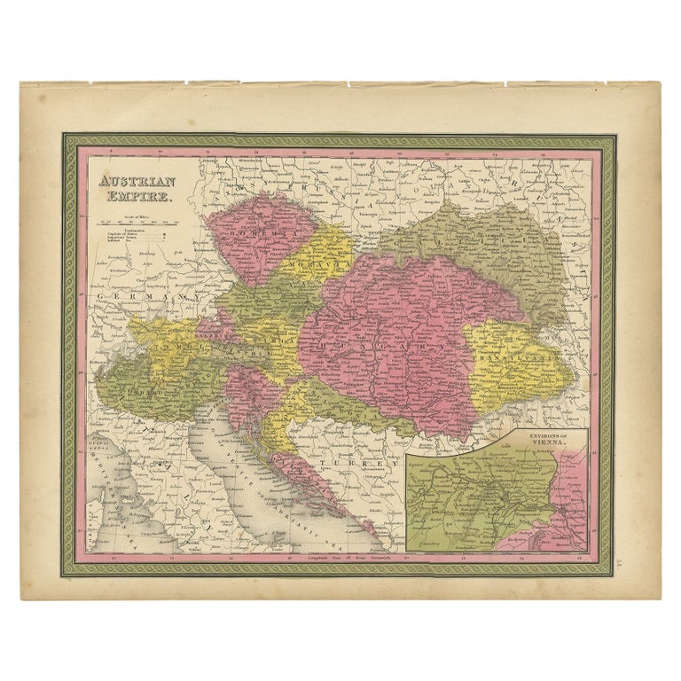 Colourful Old Map of the Austrian Empire, with an Inset Map of Vienna ...
