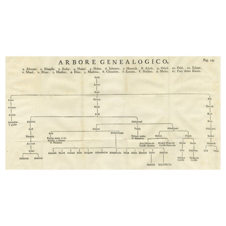 Antique Print Titled 'Arbore Genealogico'. Family Tree of Muhammad ...