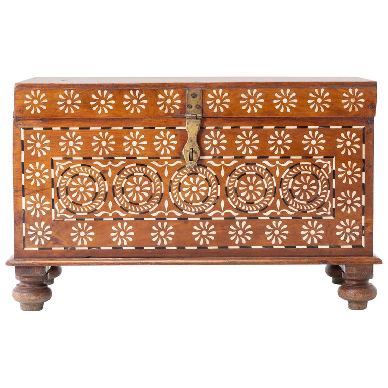 Anglo Indian Inlaid Teak Trunk at 1stDibs