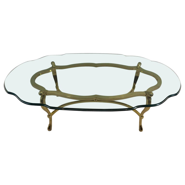 Super Glam LaBarge Brass and Glass Oval Coffee Table at 1stDibs