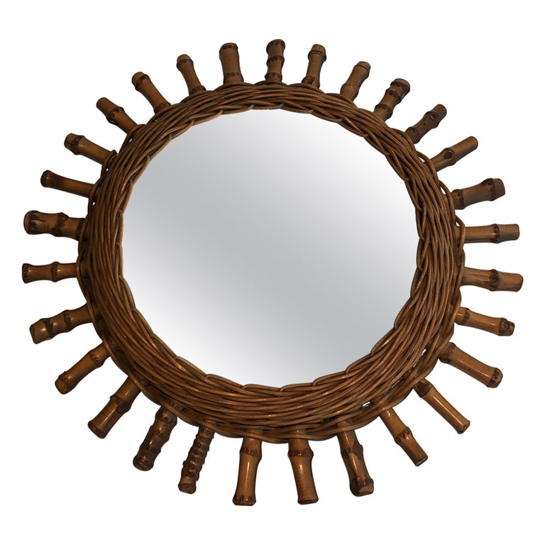 Round Rattan Mirror For Sale at 1stDibs