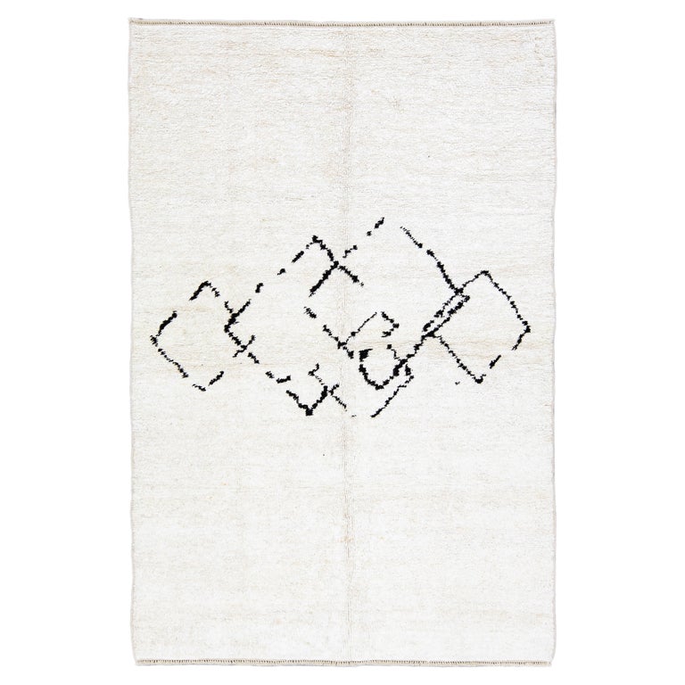 Ivory Modern Moroccan Handmade Minimalism Center Design Wool Rug For ...
