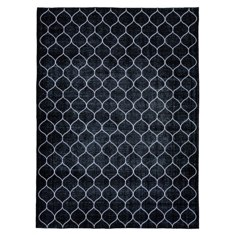 Modern Black Turkish Handmade Trellis Designed Wool Rug For Sale at 1stDibs