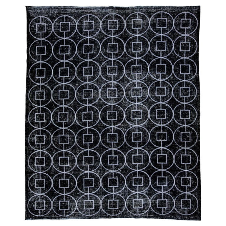 Black Modern Turkish Handmade Geometric Pattern Wool Rug For Sale at ...