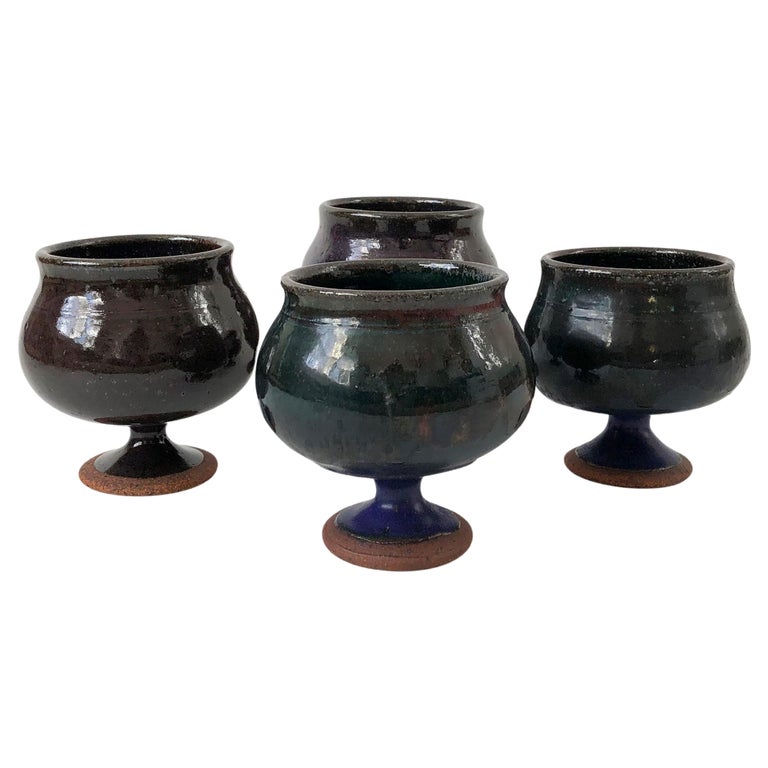 Set of 4 Vintage 1970s Studio Pottery Goblets For Sale at 1stDibs