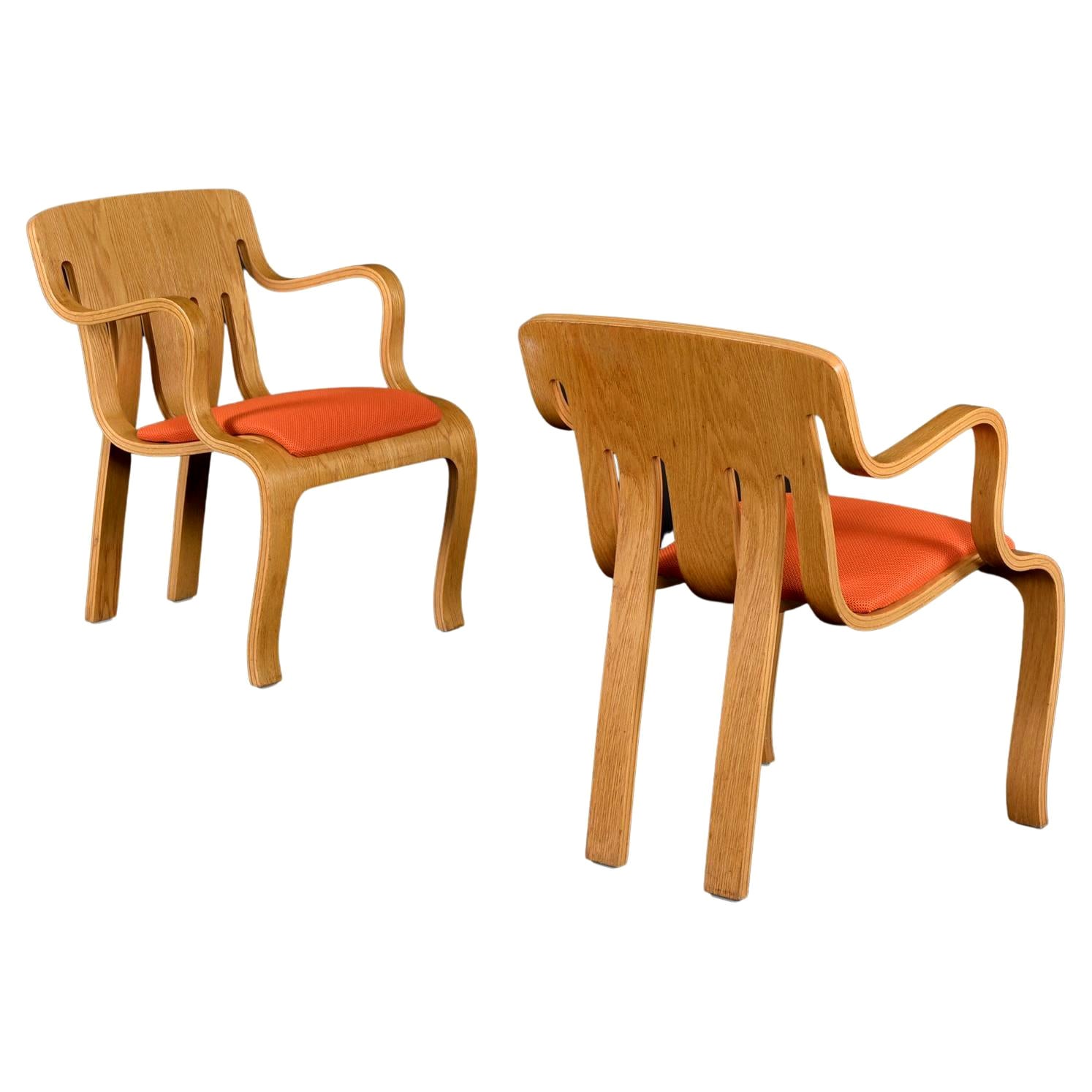 1978 Molded Plywood Armchair Set of '2' in Oak by Peter Danko for Thonet For Sale at 1stDibs