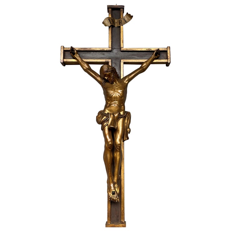 Antique Crucifix w. Gilt Wooden Corpus of Christ on A Partially Gilt ...