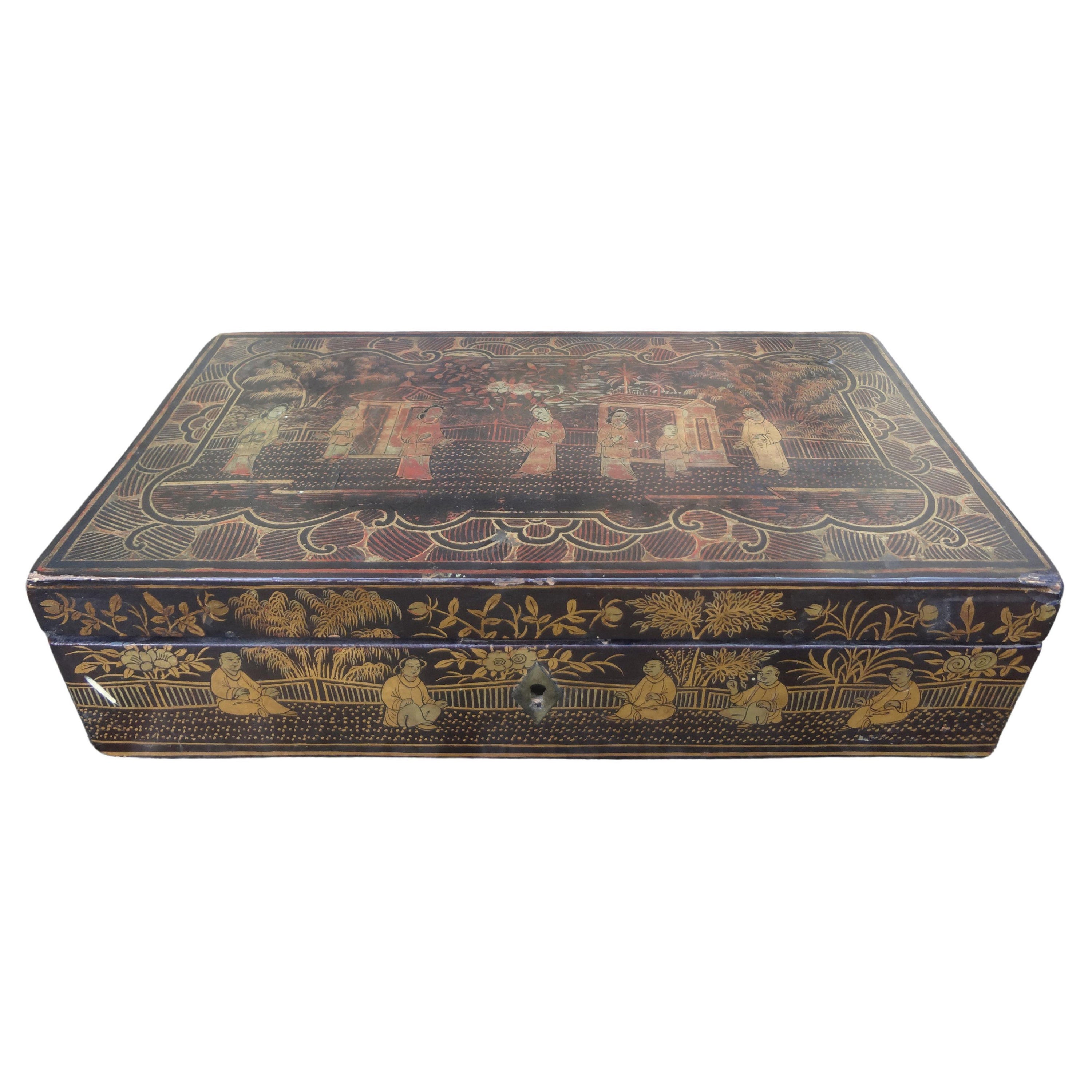 Intricately Decorated Kashmiri Rectangular Lacquered Box at 1stDibs