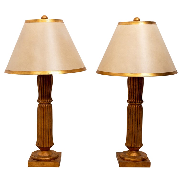 Pair of Fluted Gilt Lamps For Sale at 1stDibs