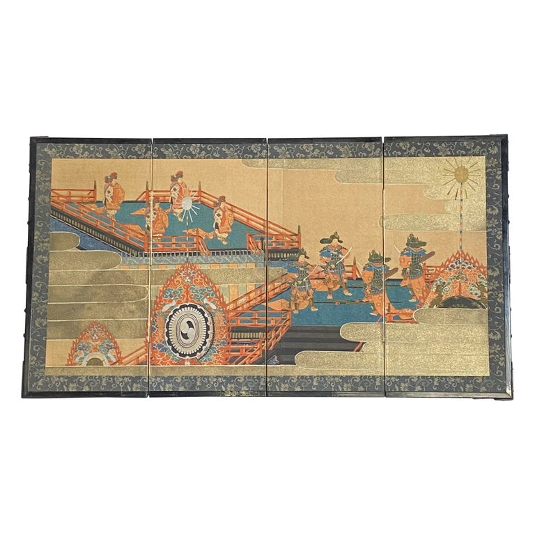 Antique Japanese Wood Block Printed Table Top Folding Screen For Sale ...
