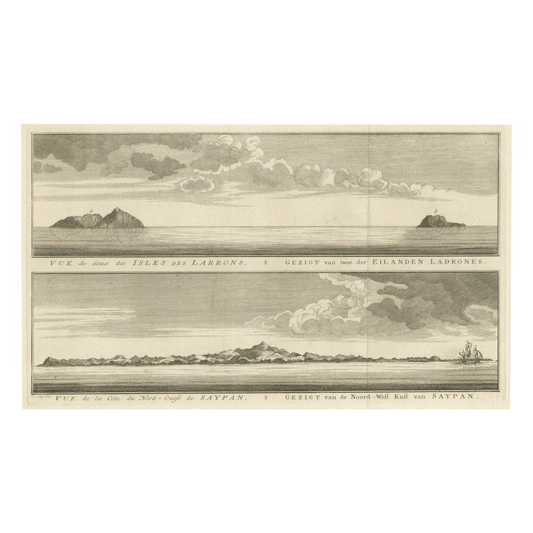 Antique View of The N.W. side of Saypan and one of The Ladrones Islands ...