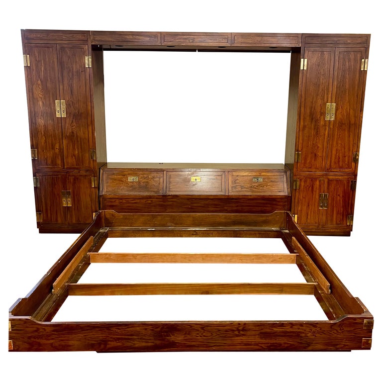 Mid-Century Modern Campaign Style Henredon King Size Bedroom Set with ...