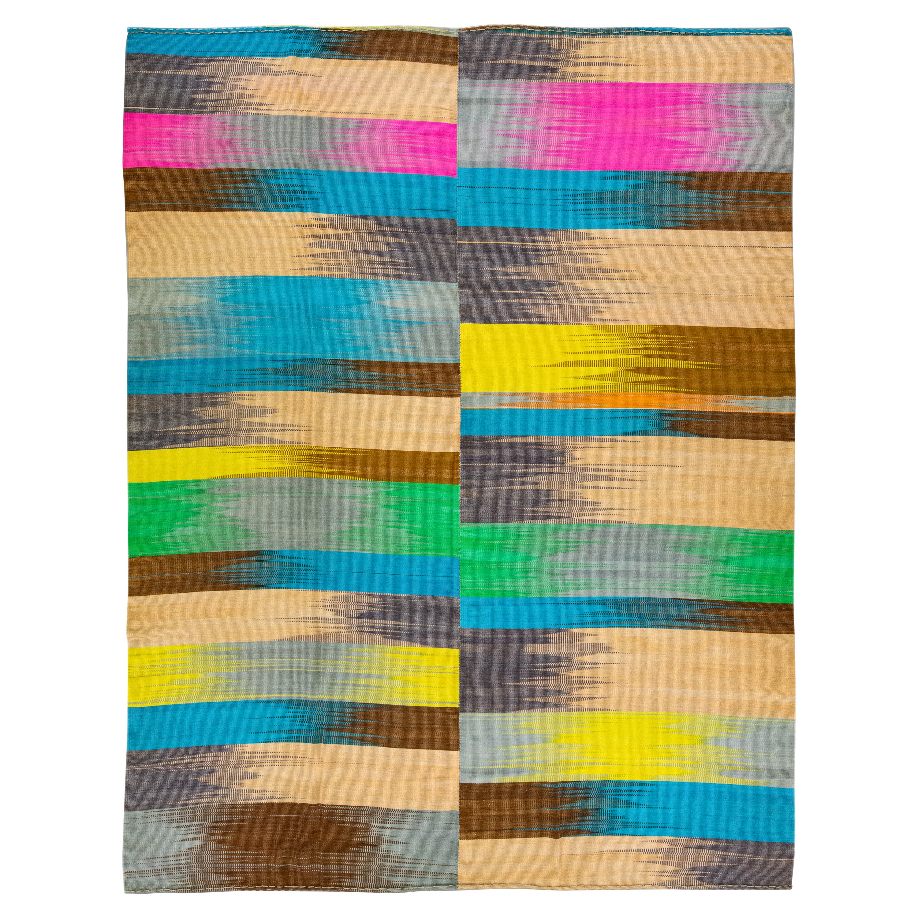 Modern Flatweave Kilim Wool Rug with Multicolor Geometric Design For ...