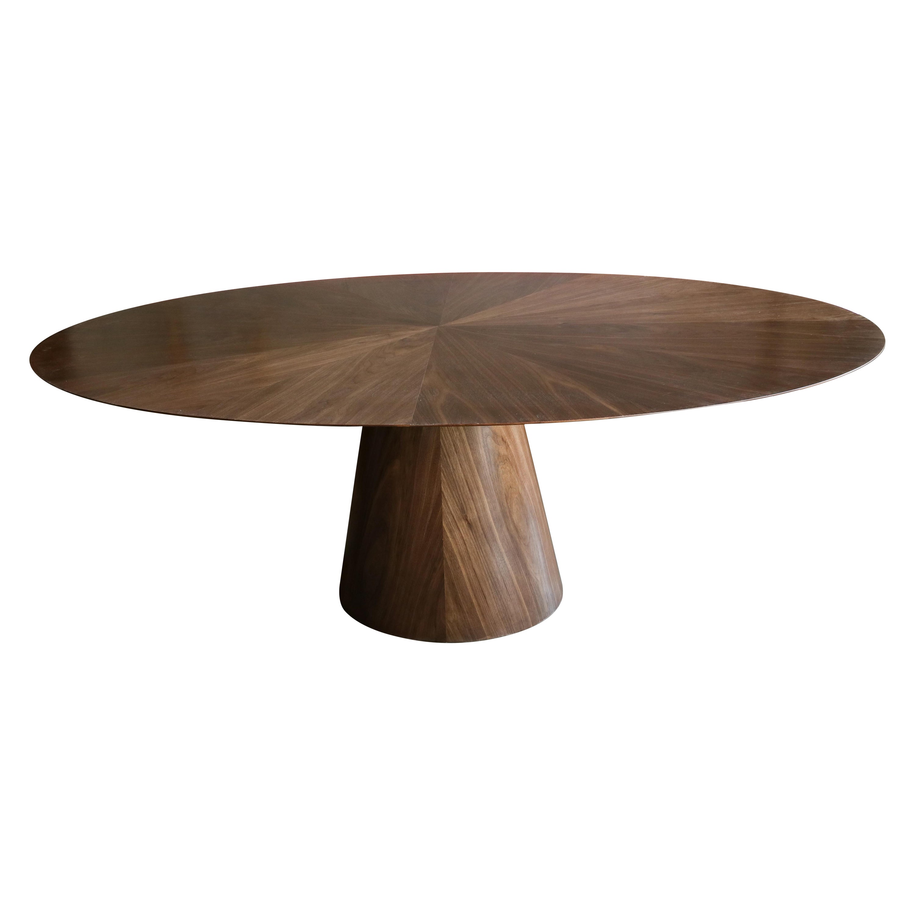 Walnut Oval Dining Table with Hand-Hammered Nickel Base at 1stDibs