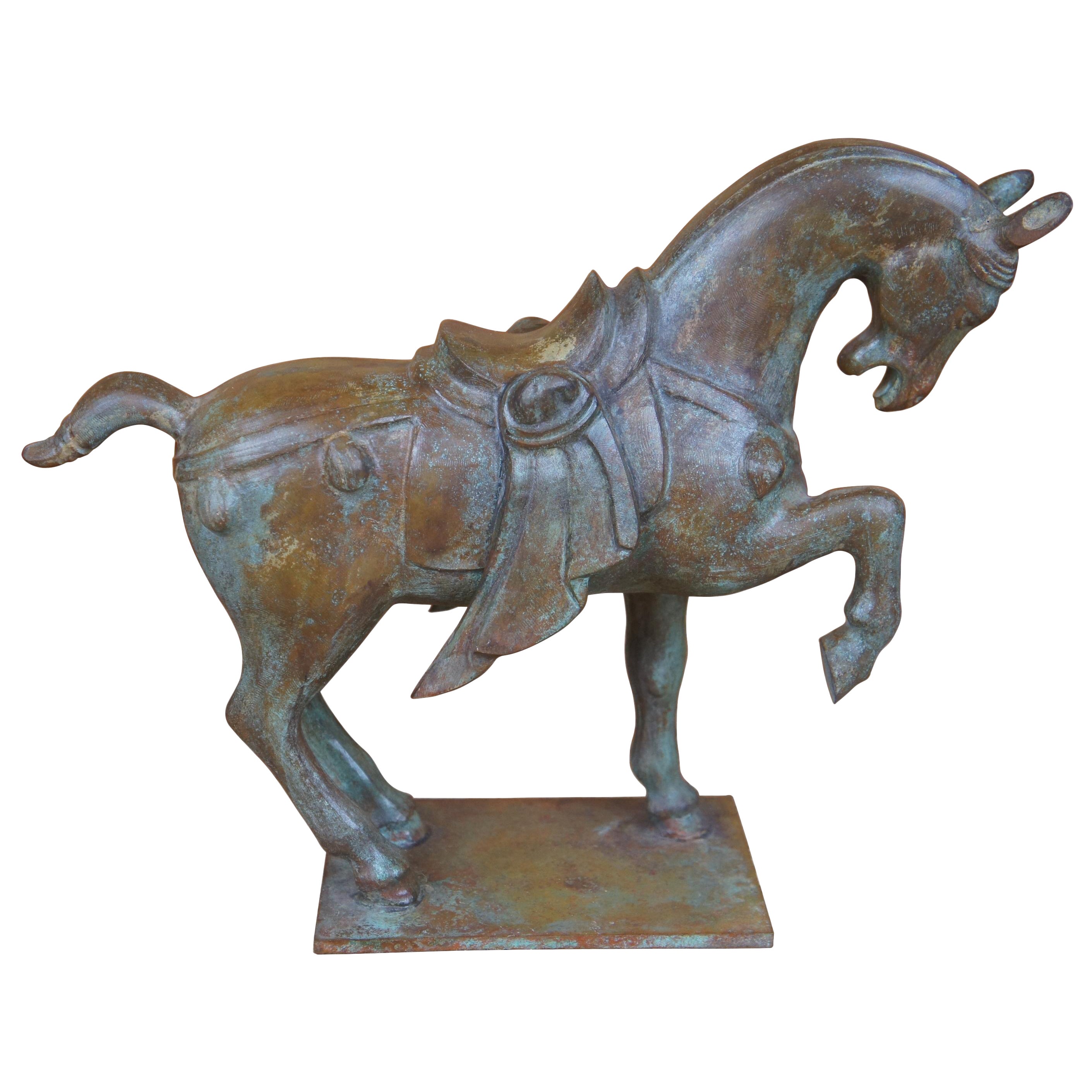 Vintage Cast Iron Chinese Tang Dynasty Warrior Horse Sculpture Statue ...