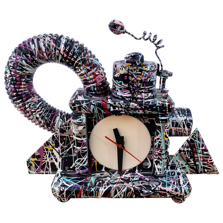 Memphis Style Table Clock by R. Birken 1990 at 1stDibs