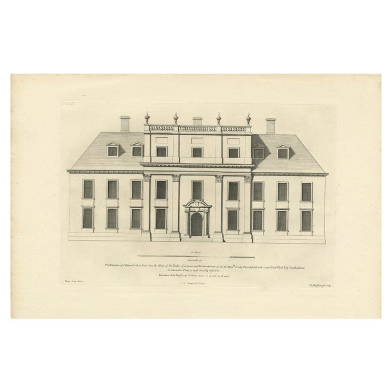 Antique Architectural Print of Cobham Hall in Kent, England, 1717 For ...