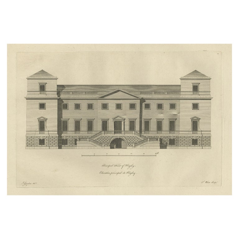 Antique Print of Hagley Hall in Worcestershire, England, ca.1770 For ...