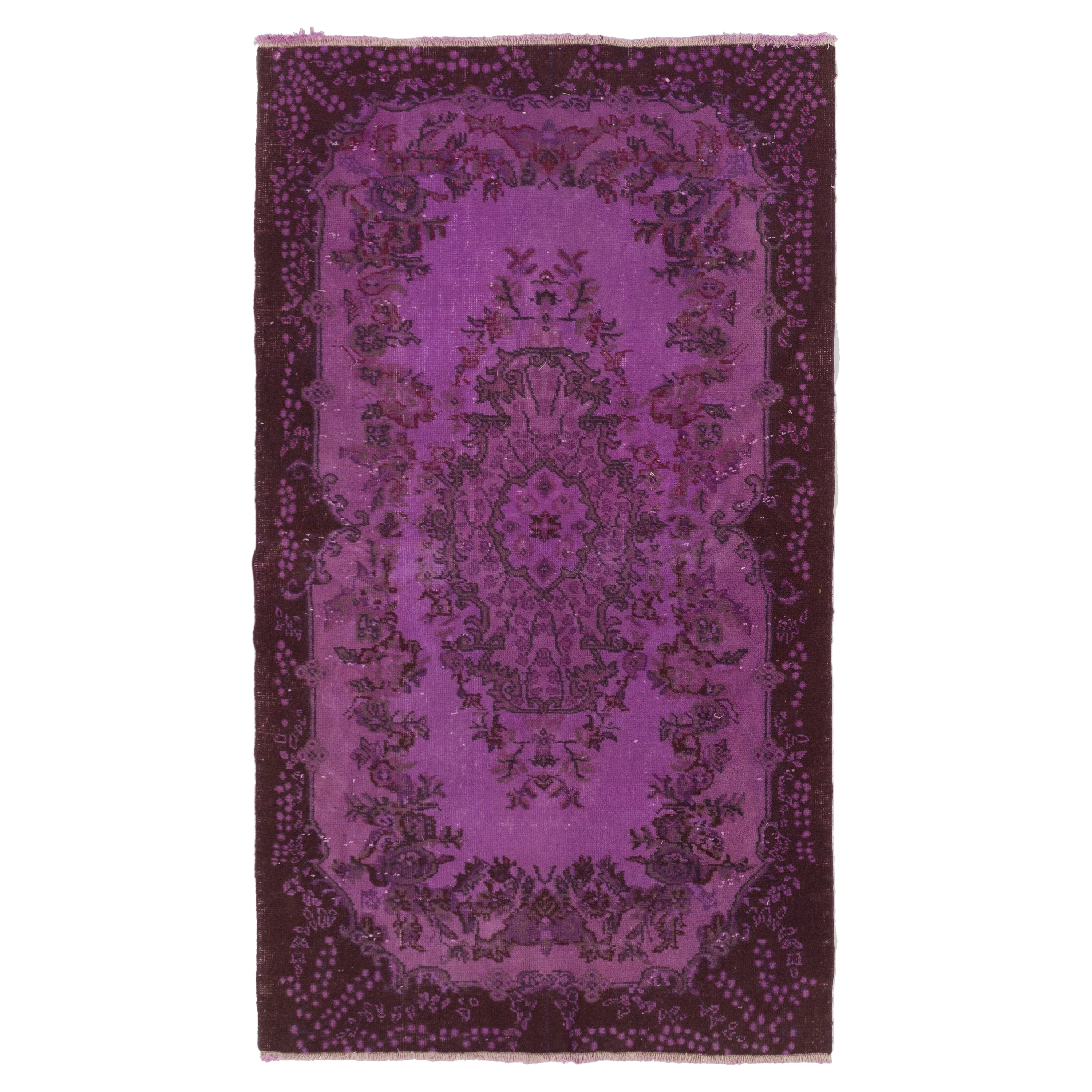 4x7 Ft Handmade Vintage Turkish Rug Re-Dyed in Purple Colour for Modern ...