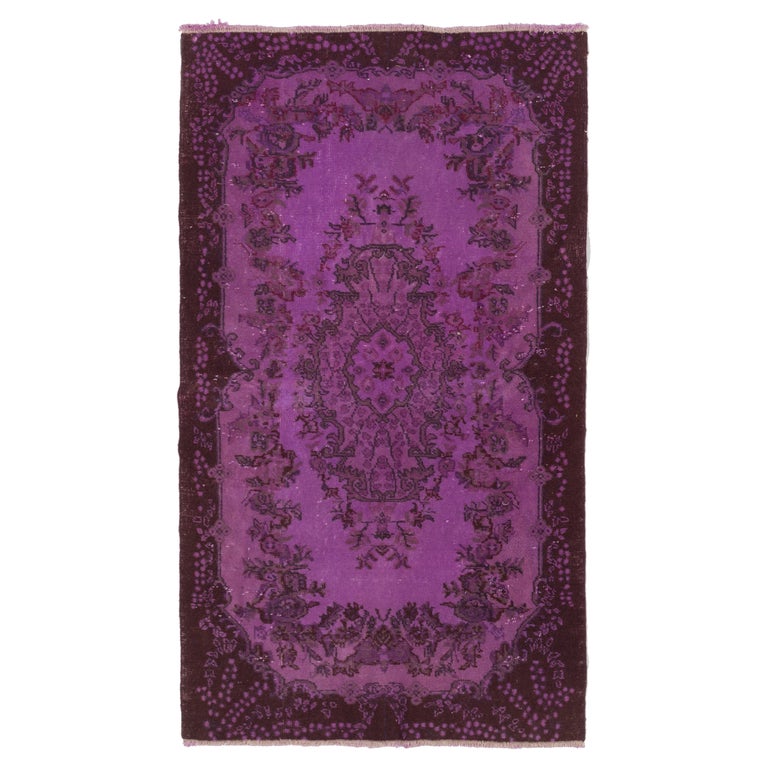 4x7 Ft Handmade Vintage Turkish Rug Re-Dyed in Purple Color for Modern ...