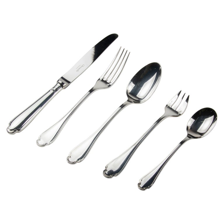 72-Piece Silver-Plated Lunch Flatware Set by Christofle, Pompadour at ...