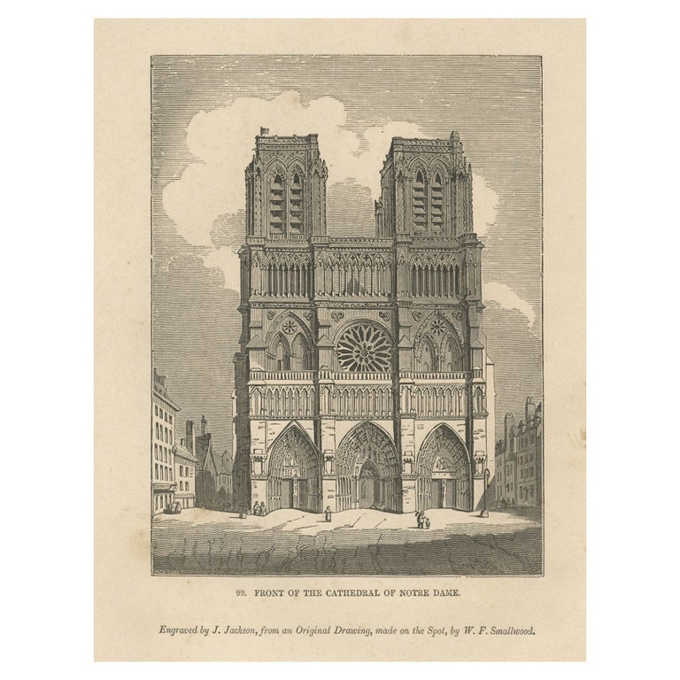 Antique Print of the Notre-Dame de Paris Cathedral in Paris, France ...