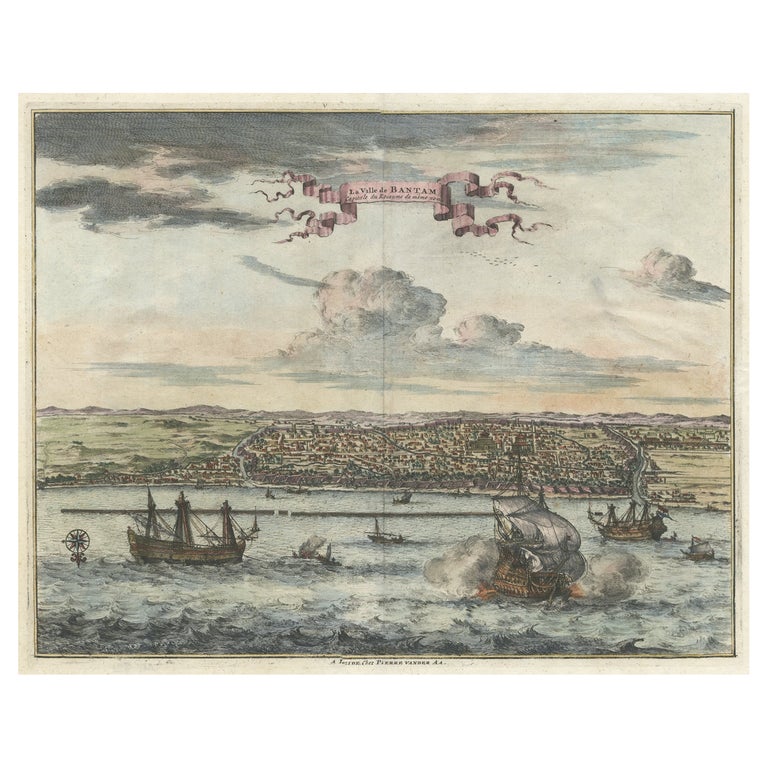 Original Antique Bird's Eye View of Banten or Bantam in Java, Indonesia ...