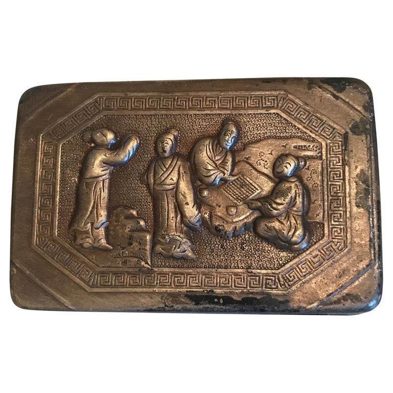 Small Bronze Antique Chinese Repousse Ink Box For Sale at 1stDibs