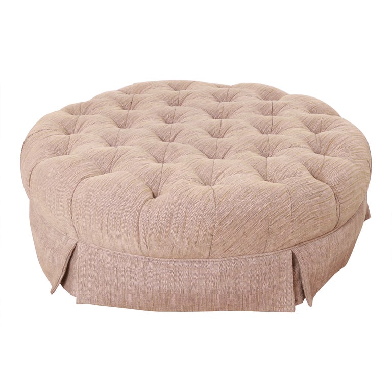 Baker Furniture Tufted Upholstered Large Round Ottoman at 1stDibs ...