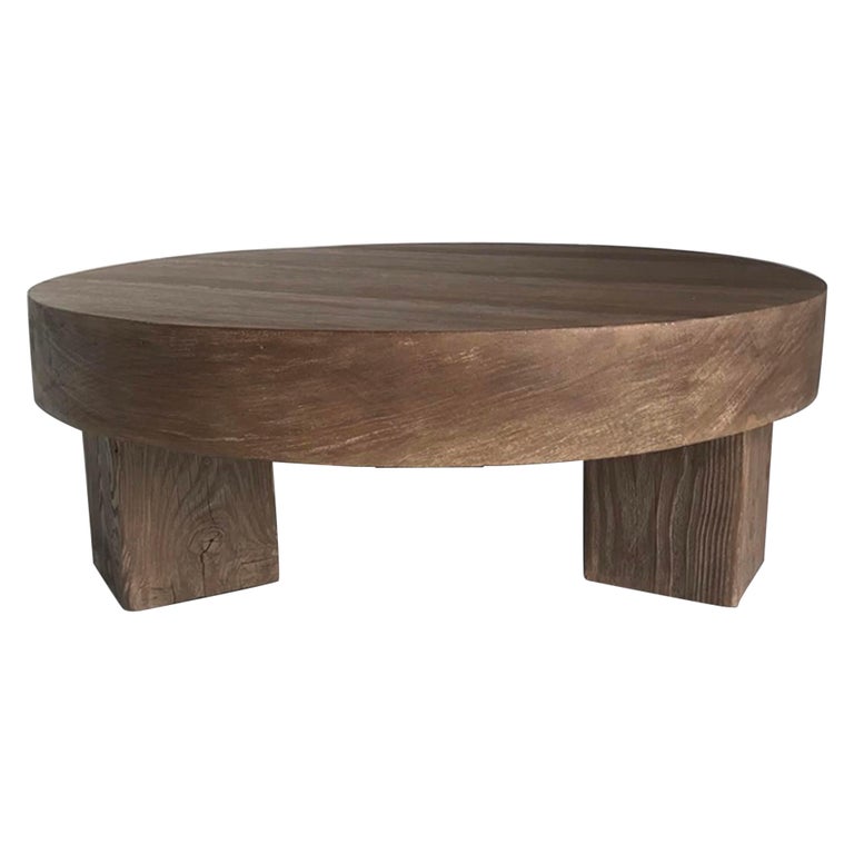Reclaimed Wood Round Coffee Table with Three Legs at 1stDibs