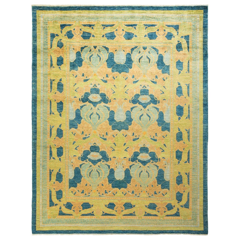 One-Of-A-Kind Hand Made Contemporary Arts and Crafts Blue Area Rug For ...