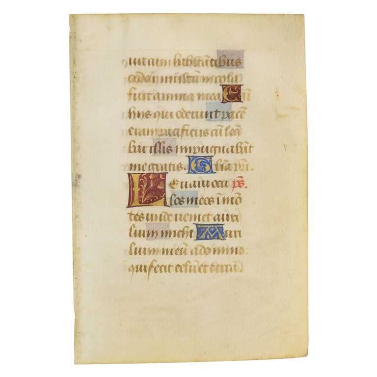Small 15th Century Illuminated Vellum Book Page, Handwriting For Sale ...