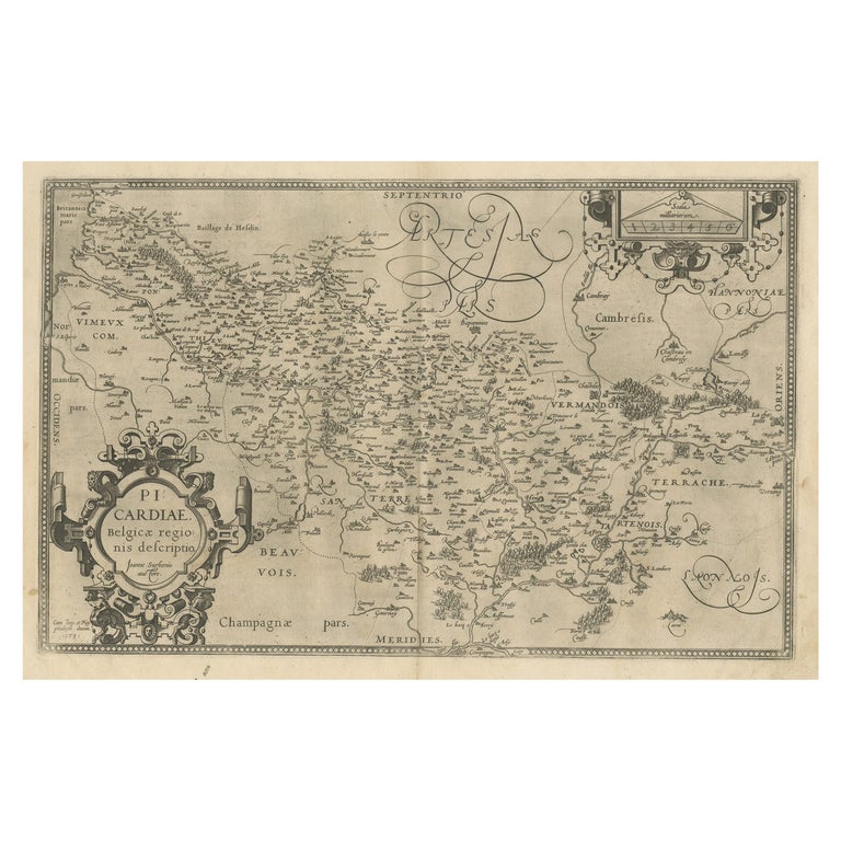 Original Antique Map of the Region of Picardy, France, ca.1602 For Sale ...