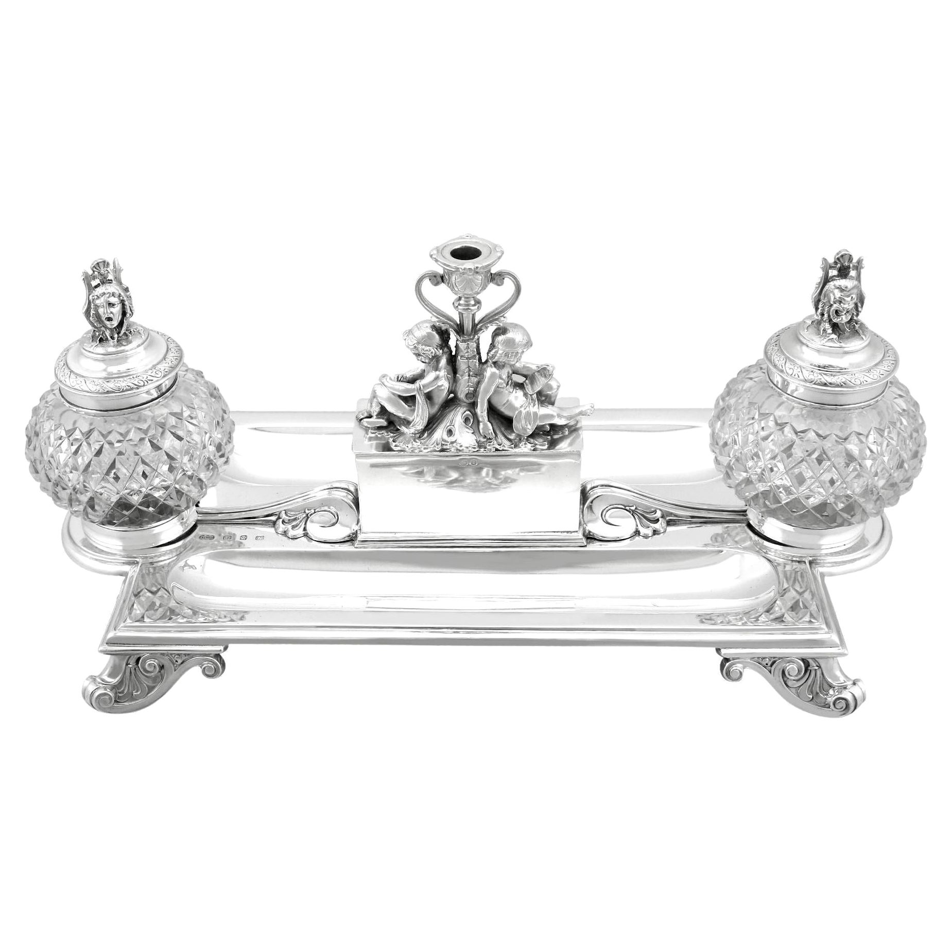 Fabulous Antique English Sterling and Cut Glass Hand Pierced Double ...
