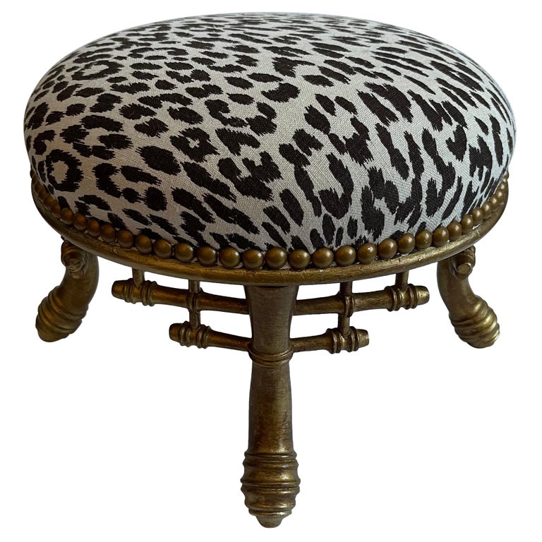 Giltwood Chinoiserie Bamboo Leopard Round Footstool at 1stDibs