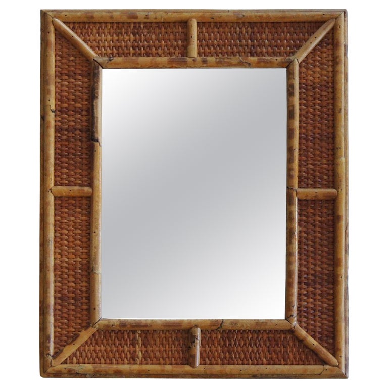 Small Vintage Bamboo Wall Mirror For Sale at 1stDibs