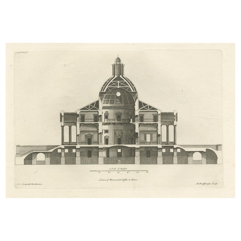 Antique Engraving of a Section of Mereworth Castle in Kent, England ...