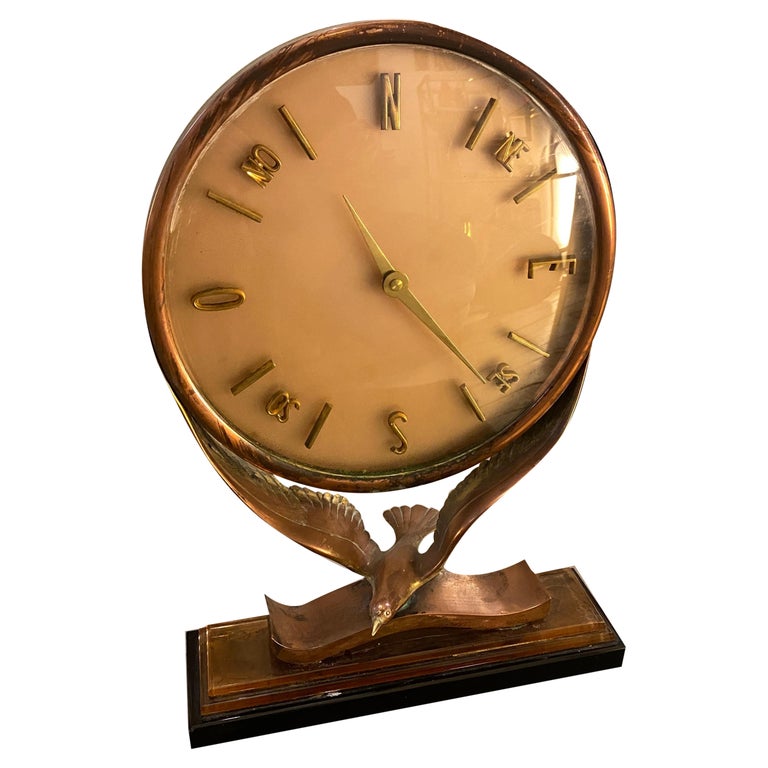 1940s Amazing Art Deco Glass and Copper Italian Table Clock at 1stDibs