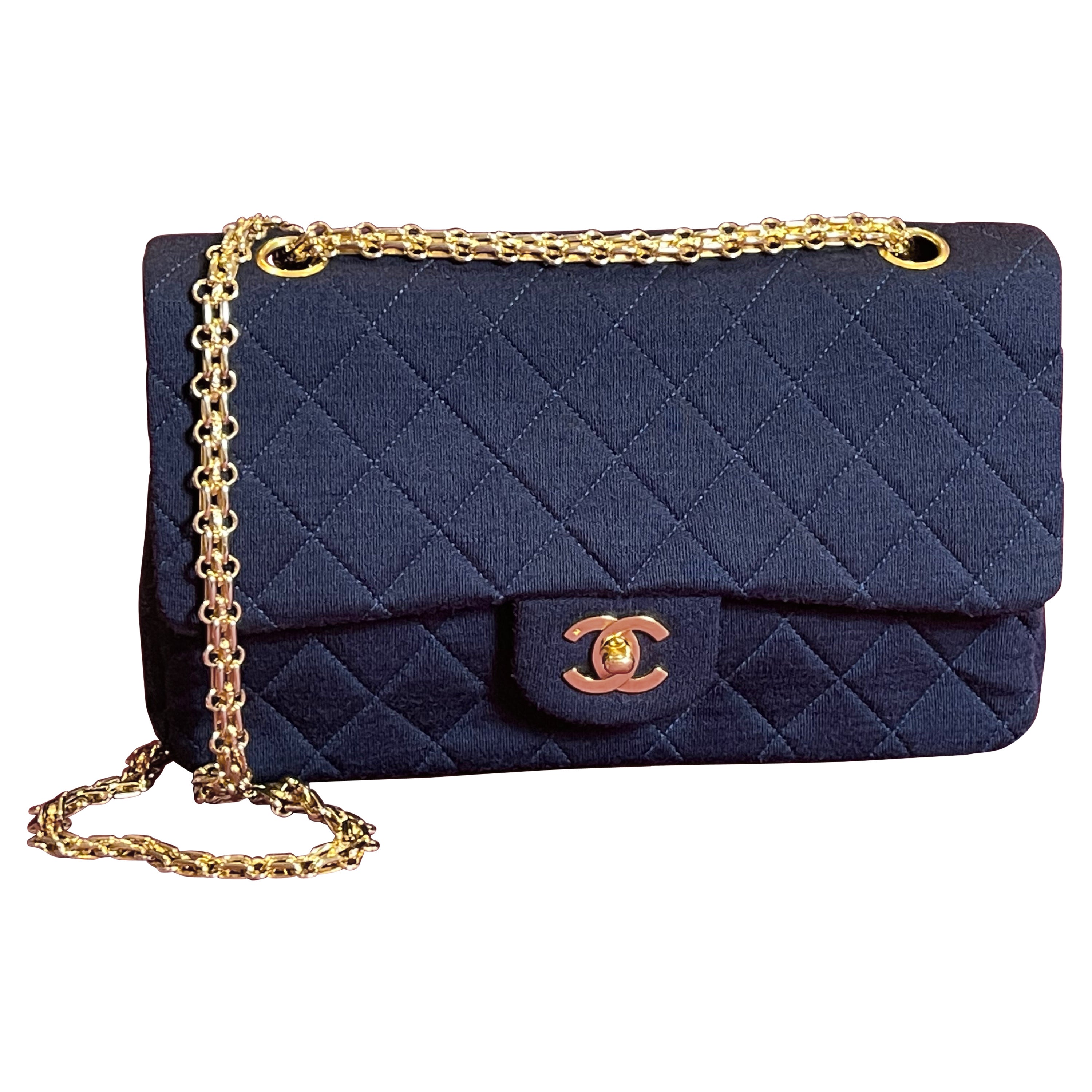 Chanel, Navy Blue Quilted Jersey Timeless Handbag at 1stDibs | chanel ...