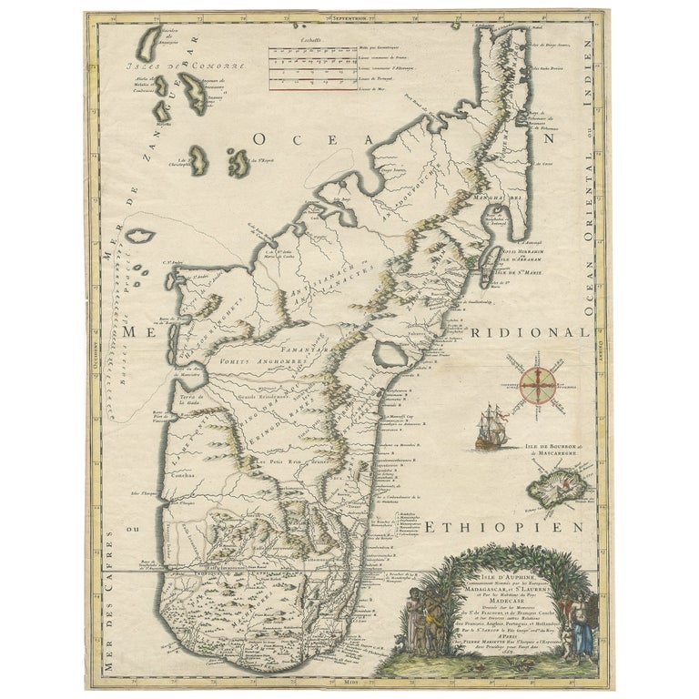 Beautiful Antique Map of Madagascar, The Comoros Islands and Reunion ...