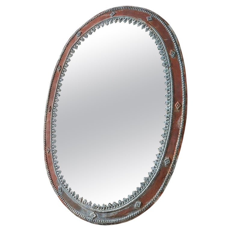 Antique Oval Zinc and Tin Mirror at 1stDibs