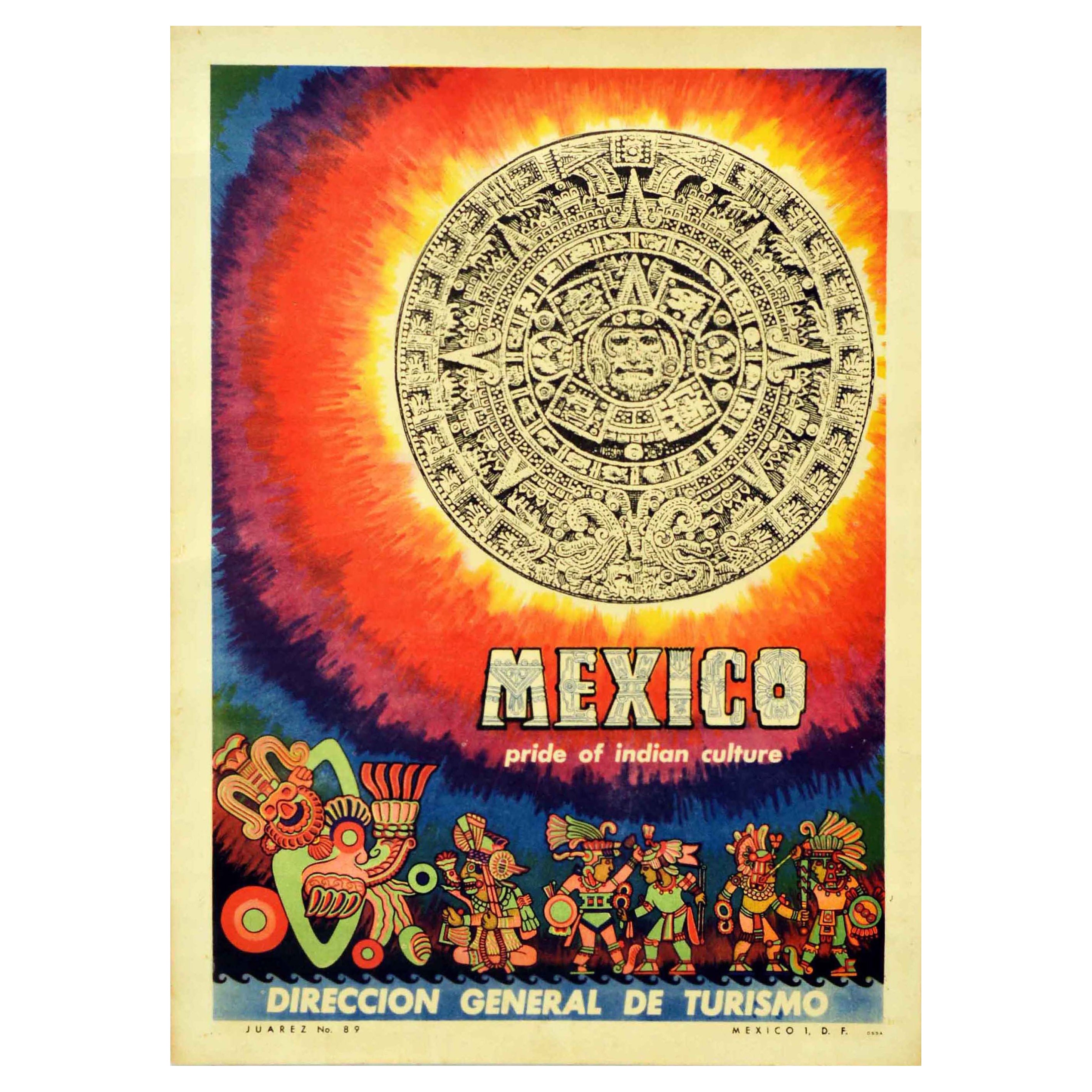 Original Vintage Travel Poster Mexico Pride Of Indian Culture Aztec Sun ...