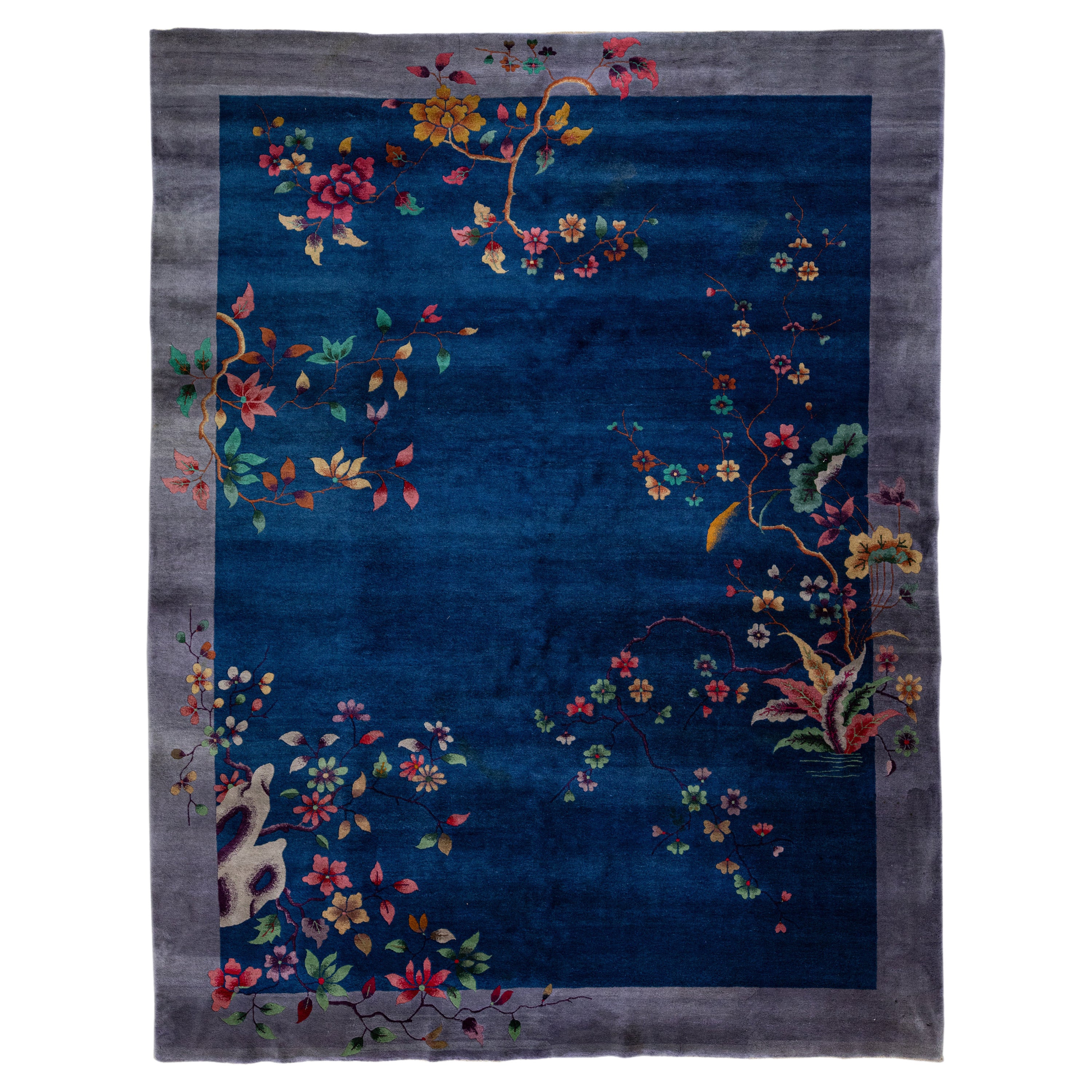 Midcentury Handmade United States Naval Academy Rug in Navy Blue For ...