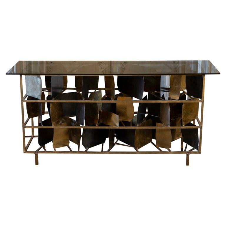 Flair Edition Brutalist Console Table in Natural Brass and Steel, Italy ...