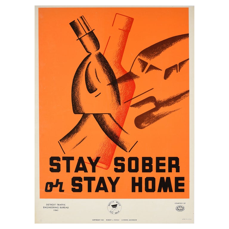 Original Vintage Poster Stay Sober Or Stay Home Road Safety Watch While ...