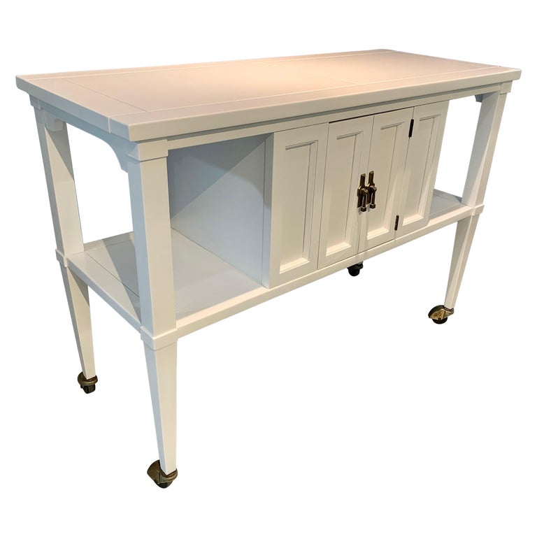 Mid Century White Lacquered Rolling Bar Cart Buffet Server For Sale at ...