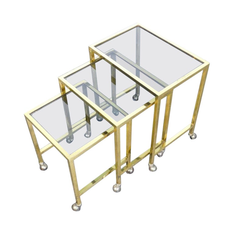 Set of 3 Nesting Stainless Steel and Glass Nesting Tables by Brueton at ... Set of 3 Nesting Stainless Steel and Glass Nesting Tables by Brueton at ...