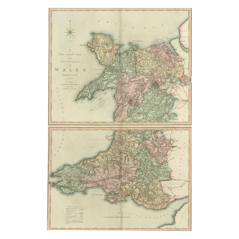 Two Sheet Map of the Principality of Wales Divided into Counties, 1804 ...