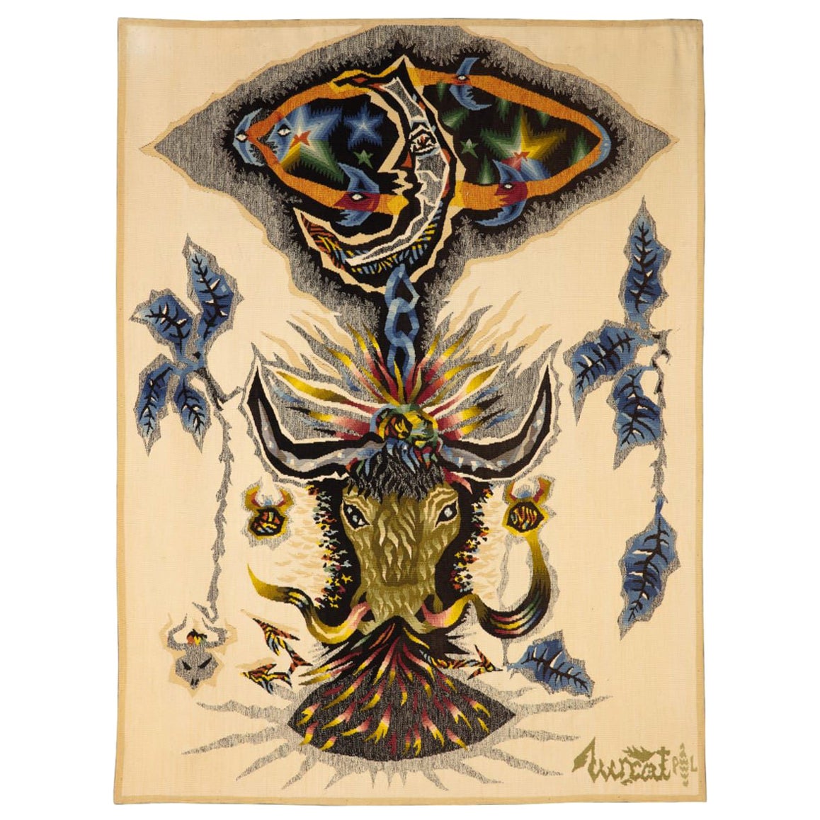 “Barques et Filets” Maritime Colorful Tapestry Signed “Robert Debieve ...