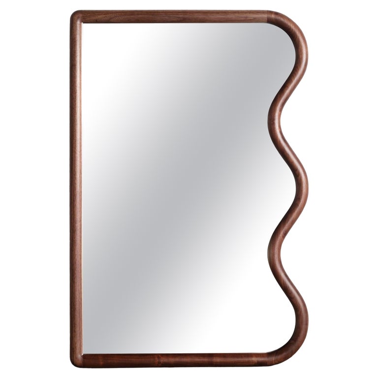 Squiggle Mirror / Hand sculpted Walnut For Sale at 1stDibs